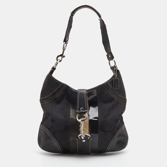 Coach | Bags | Coach Black Signature Canvas And Leather Hamilton Hobo ...